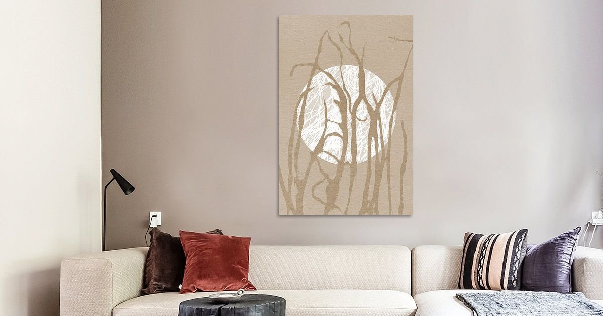 Ikigai. Gras en Maan. Abstracte minimalistische Zen kunst. Japanse stijl in aardetinten VI van ...